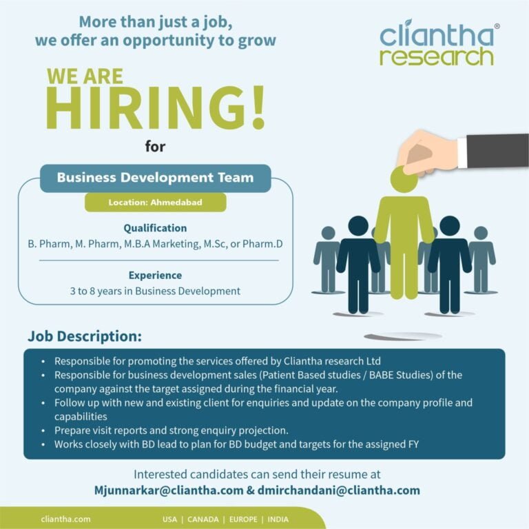 Cliantha Research Hiring for Business Development Team Cliantha Research Hiring for Business Development Team