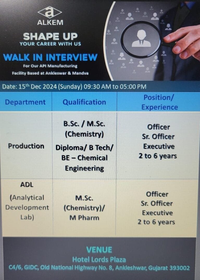 Alkem Laboratories Hiring for Production / Analytical Development Lab