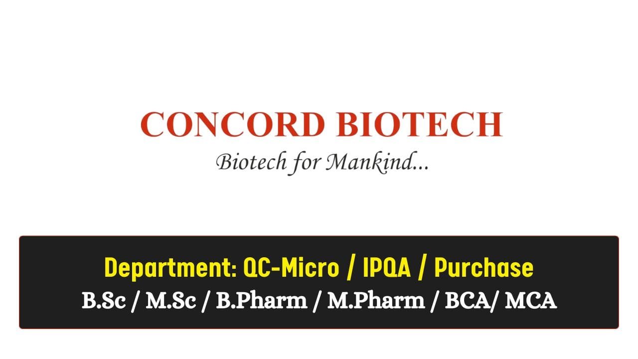 CONCORD BIOTECH Hiring for QC-Micro / IPQA / Purchase