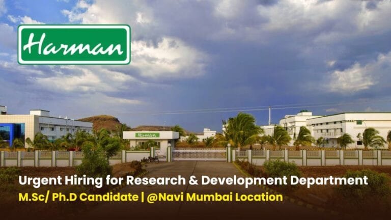 Harman Finochem Hiring for Research Associate @Navi Mumbai