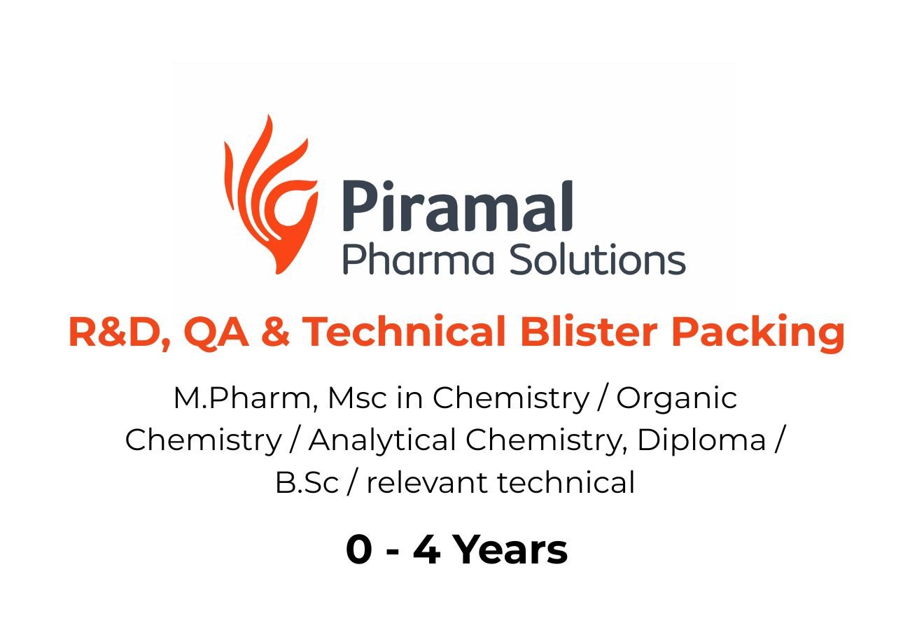 Piramal Pharma Solutions : R&D, QA & Technical Blister Packing