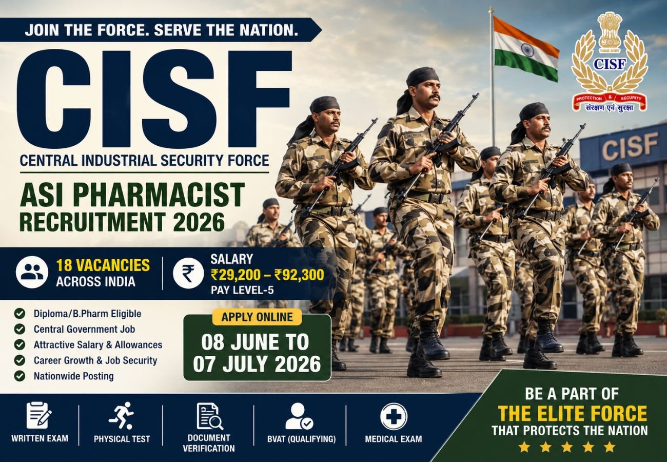 CISF ASI Pharmacist Recruitment 2026 18 Vacancies, Salary Up to ₹92,300 ...