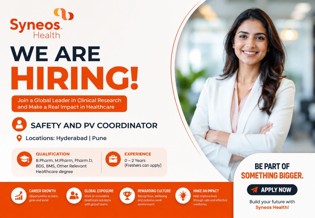Safety and PV Coordinator Job at Syneos Health | Hyderabad & Pune