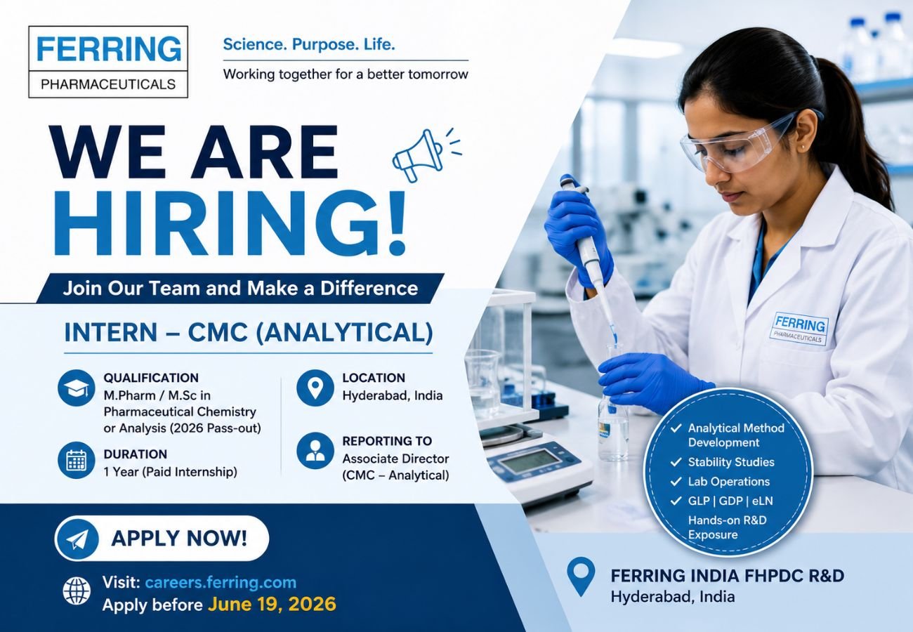 Ferring India Hiring CMC Analytical Intern | Freshers